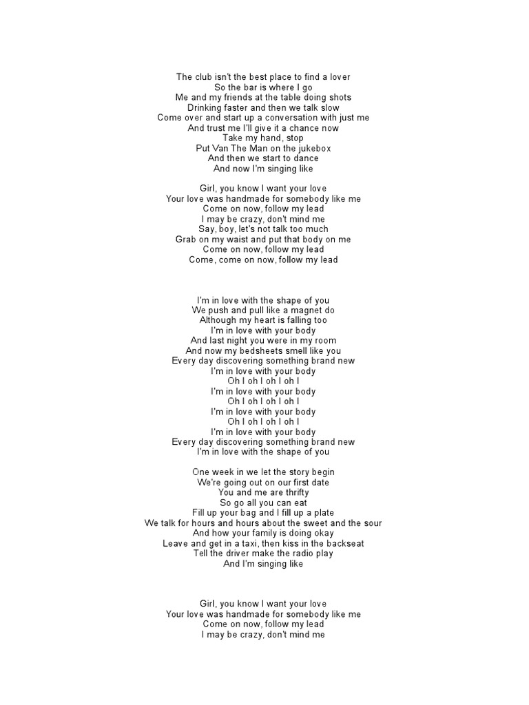 Letras Shape of You | PDF | Leisure | Entertainment (General)