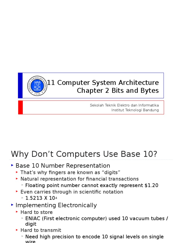 EL3011 Computer System Architecture Chapter 2 Bits and Bytes | PDF ...