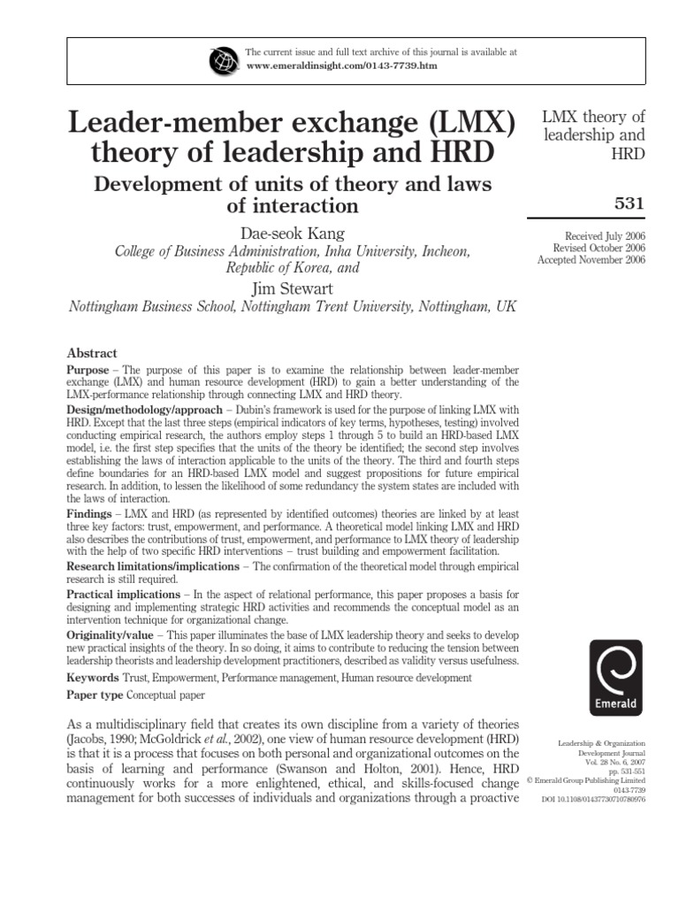 Leader-Member Exchange (LMX) Theory | PDF | Leadership | Trust (Emotion)