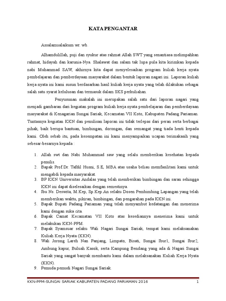 Kata Pengantar: Kkn-Ppm-Sungai Sariak Kabupaten Padang Pariaman 2016 1 ...