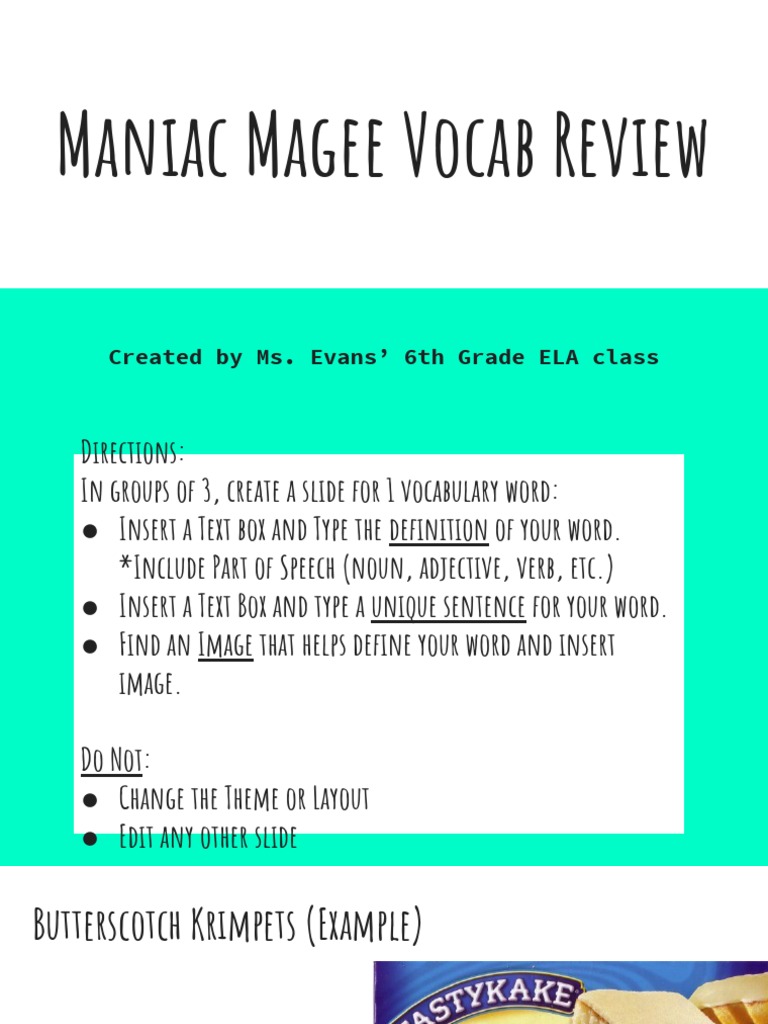 Maniac Magee Vocabulary Review | PDF | Part Of Speech | Noun