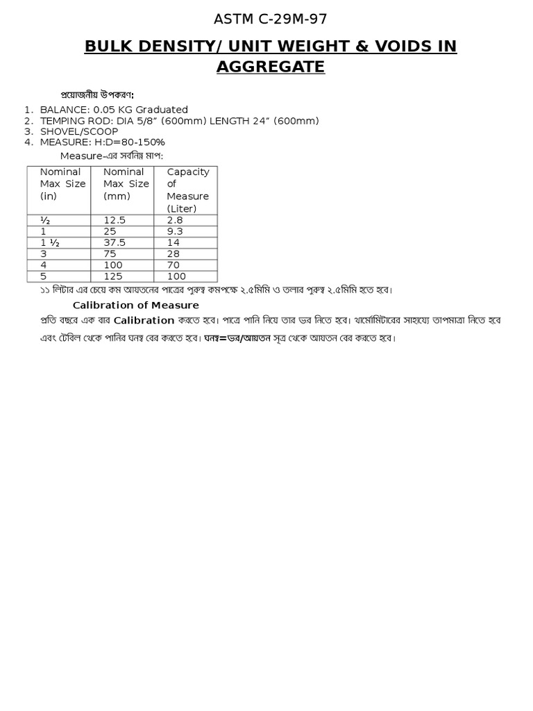 Bulk Density/ Unit Weight & Voids in Aggregate | PDF