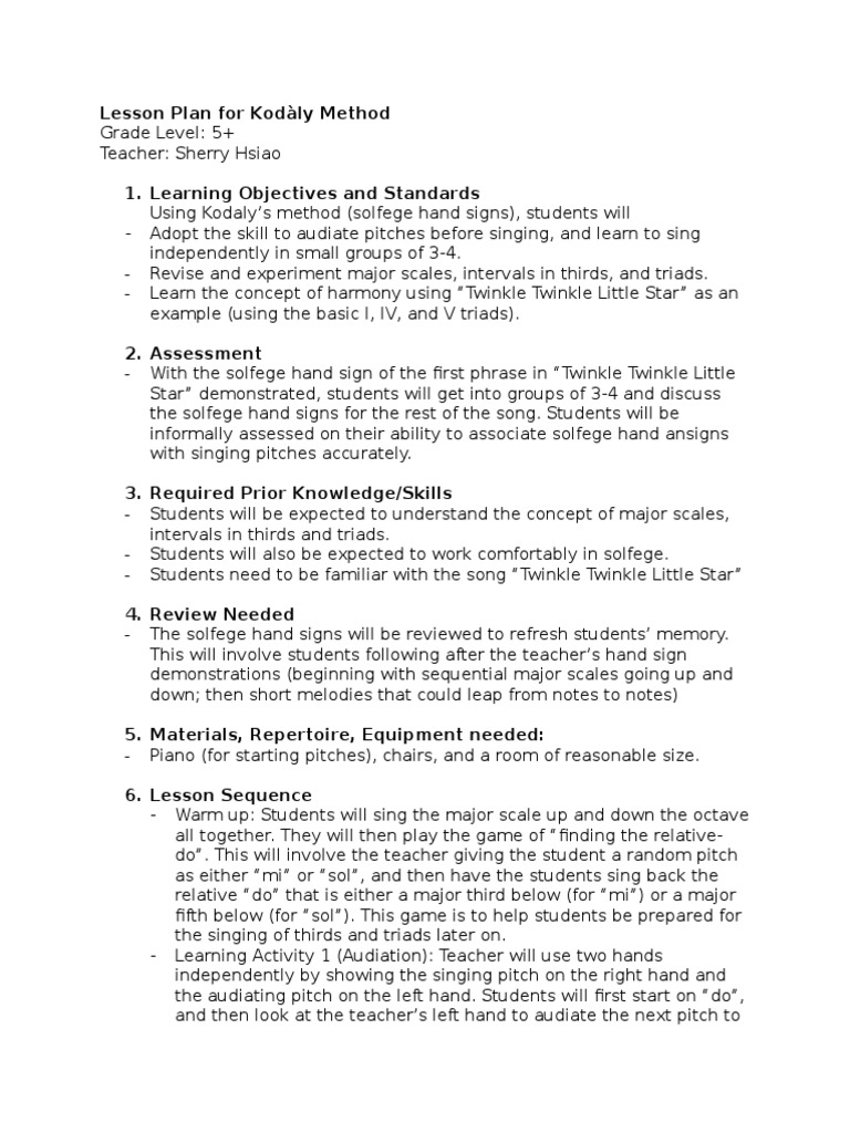 Me-212 Lesson Plan For Kodaly | PDF | Harmony | Lesson Plan