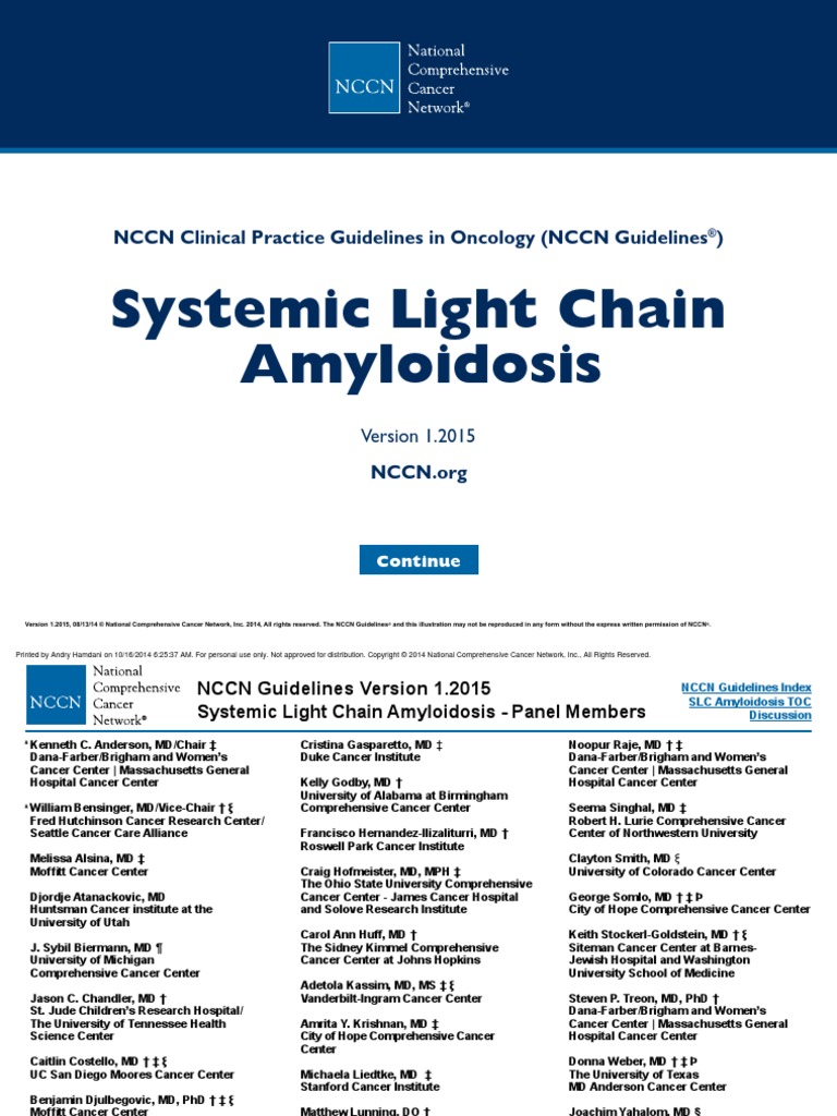Systemic Light Chain Amyloidosis: NCCN Clinical Practice Guidelines in Oncology (NCCN Guidelines ...