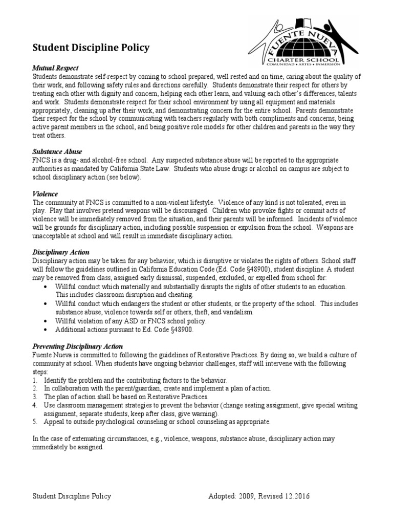 Student Discipline Policy: Mutual Respect | PDF | Violence | Behavior ...