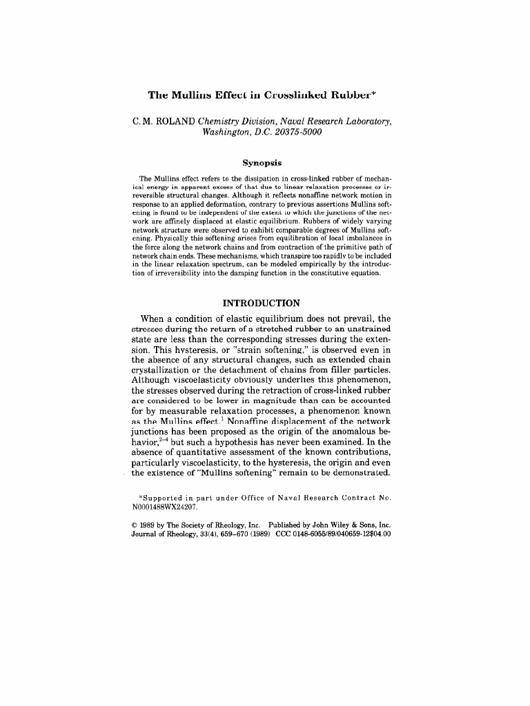 The Mullins Effect in Crosslinked Rubber : Washington, D.C. 20375-5000 ...