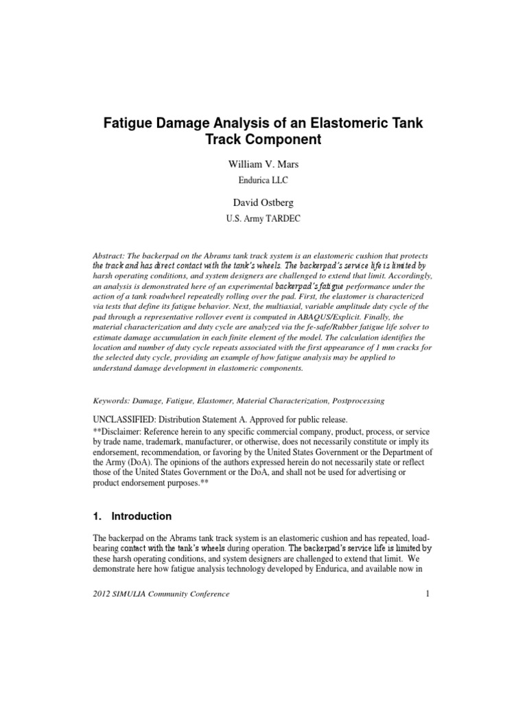 Paper - Fatigue Analysis of Elastomer Tank Track Component PDF ...
