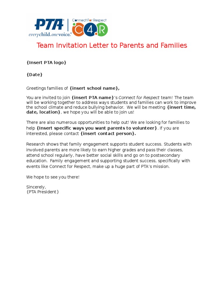 Template Parent Letter For Team Build | PDF