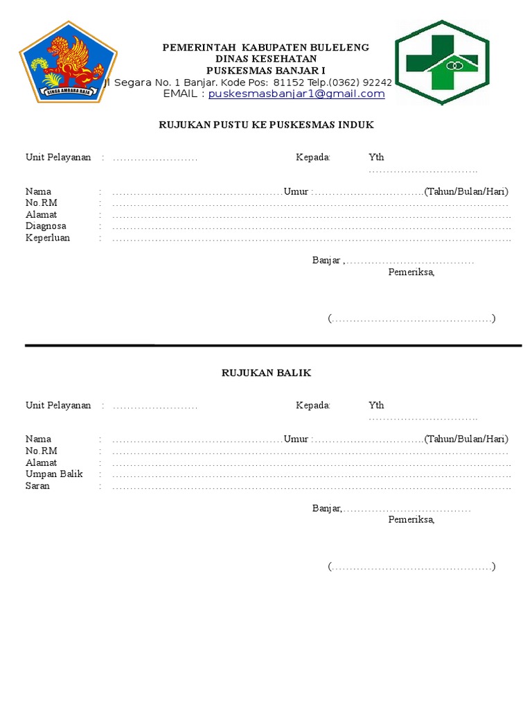 Form Rujukan PUSTU Ke Induk | PDF