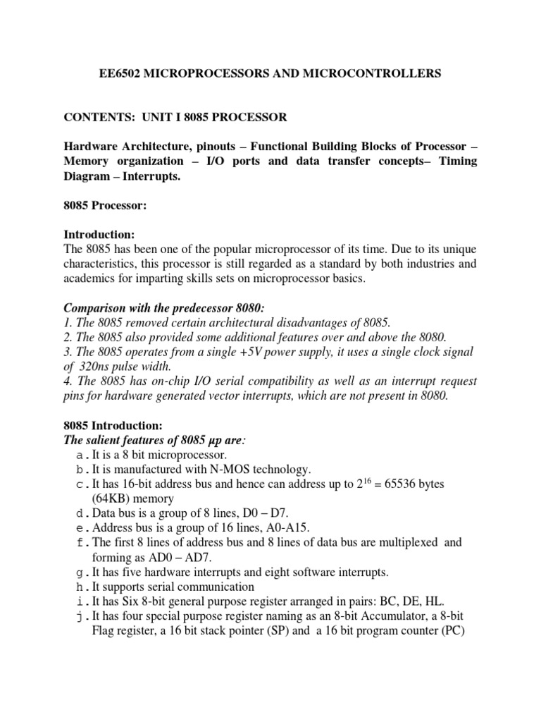 Mpmc Eee Unit I 8085 Processor Pdf Input Output Central Processing Unit