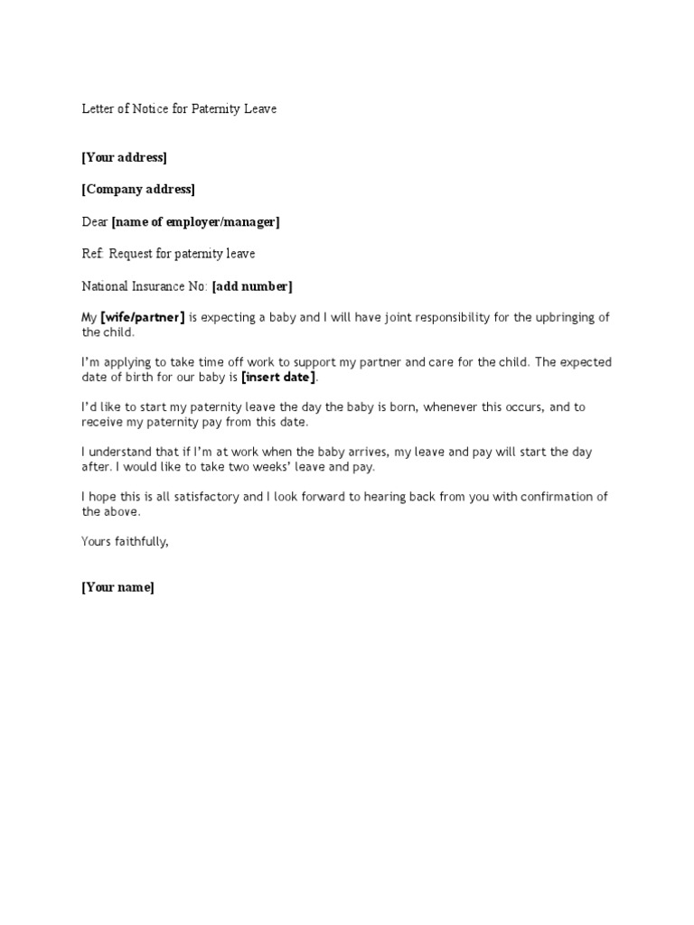 File Letter of Notice For Paternity Leave 321697 | PDF | Government ...