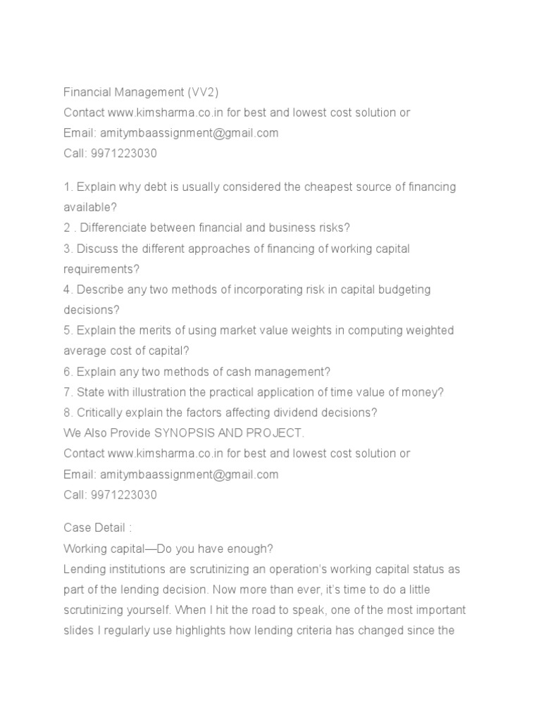Financial Management Assignment - Sem II | PDF | Working Capital ...
