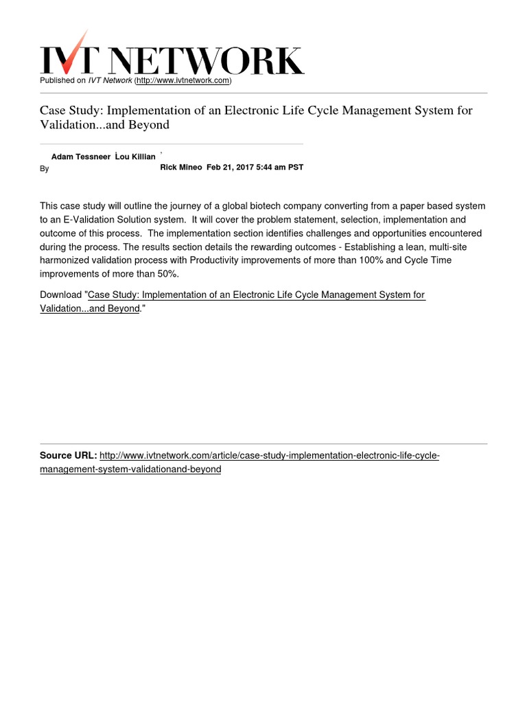 IVT Network - Case Study - Implementation of An Electronic Life Cycle ...
