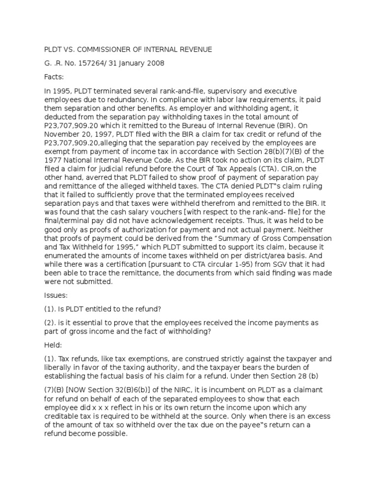 PLDT | PDF | Withholding Tax | Tax Refund