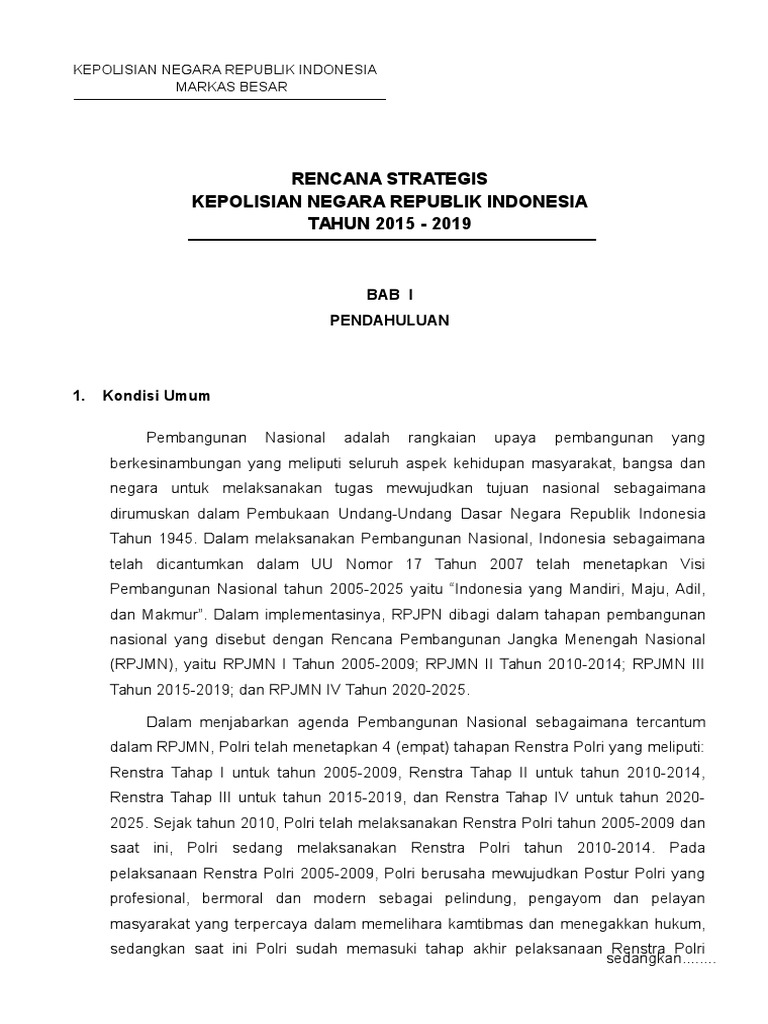 Draft Rancangan Renstra 2015-2019 | PDF | Pengelolaan Keuangan & Uang ...