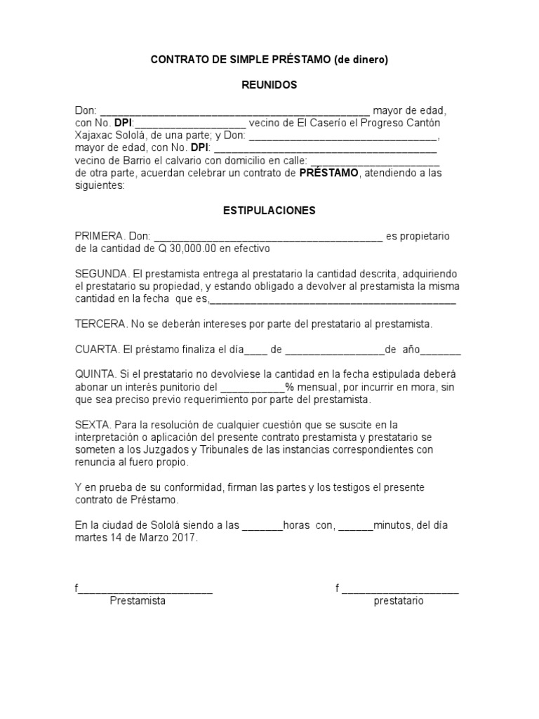 Contrato de Simple Préstamo | PDF