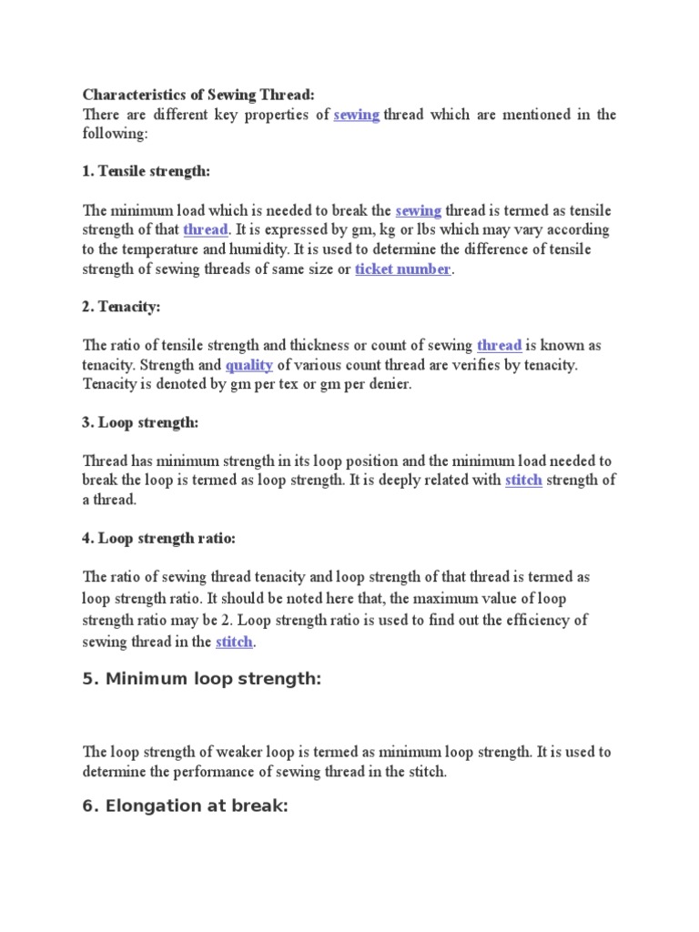 Characteristics of Sewing Thread | PDF | Yarn | Strength Of Materials
