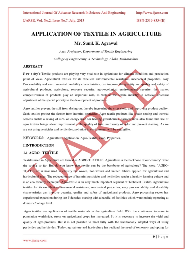 Application of Textile in Agriculture | PDF | Technology & Engineering