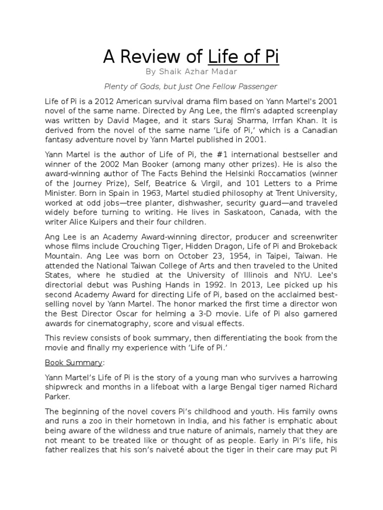 A Review of Life of Pi | PDF | Religion And Belief