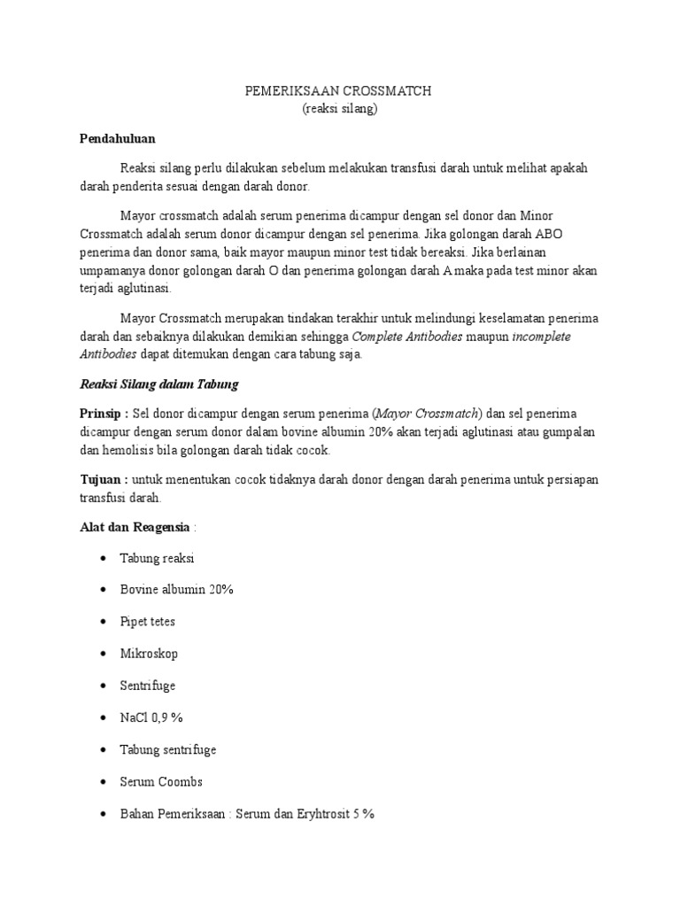 Pemeriksaan Crossmatch | PDF | Sains & Matematika