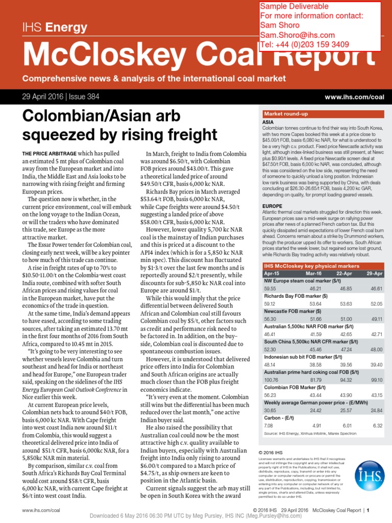 IHS McCloskey Coal Report Sample | PDF | Coal | Futures Contract