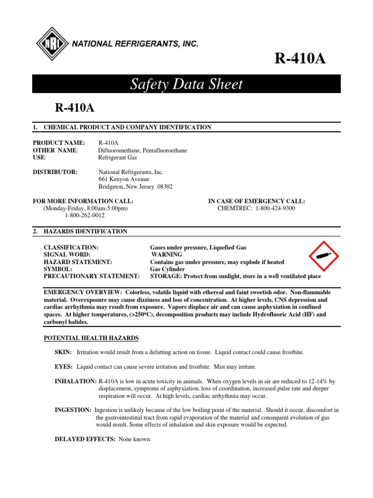 SDS R410A Safety | Combustion | Fires