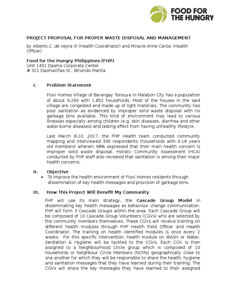 Waste Management Proposal for Tonsuya | PDF | Sanitation | Waste Management