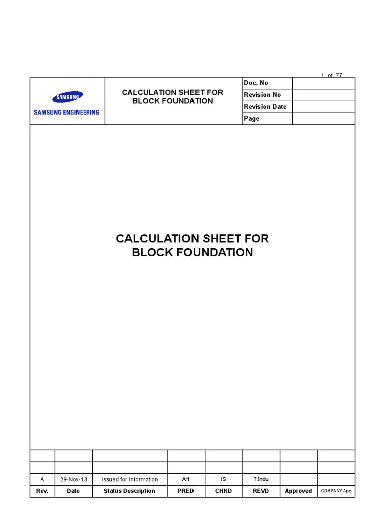 Block Foundation Calculation Sheet | PDF | Structural Load | Concrete