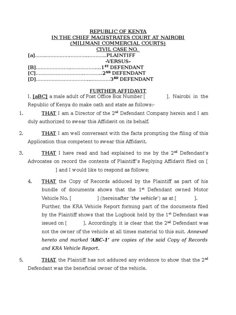 Further Affidavit Sample for Court | PDF | Affidavit | Lawsuit