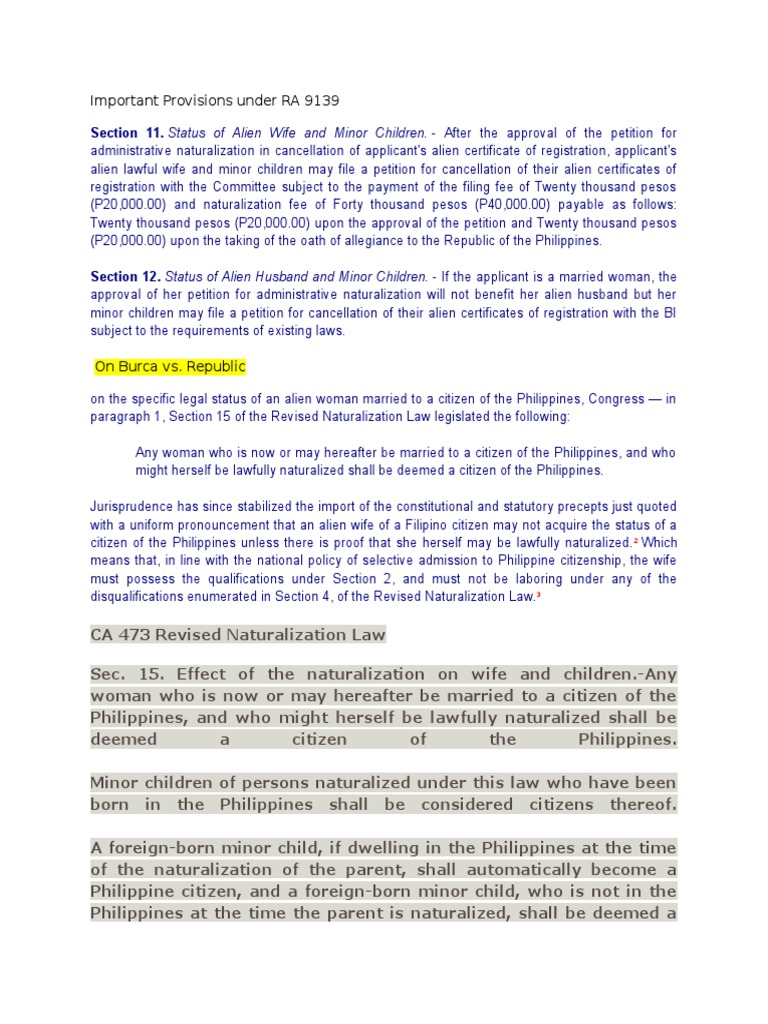 Important Provisions Under RA 9139 | PDF | Naturalization | United ...