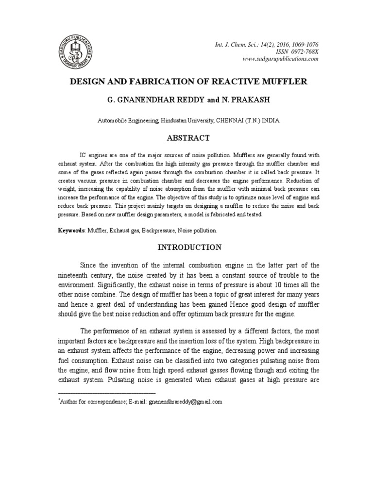 Design and Fabrication of Reactive Muffler | PDF | Wavelength ...