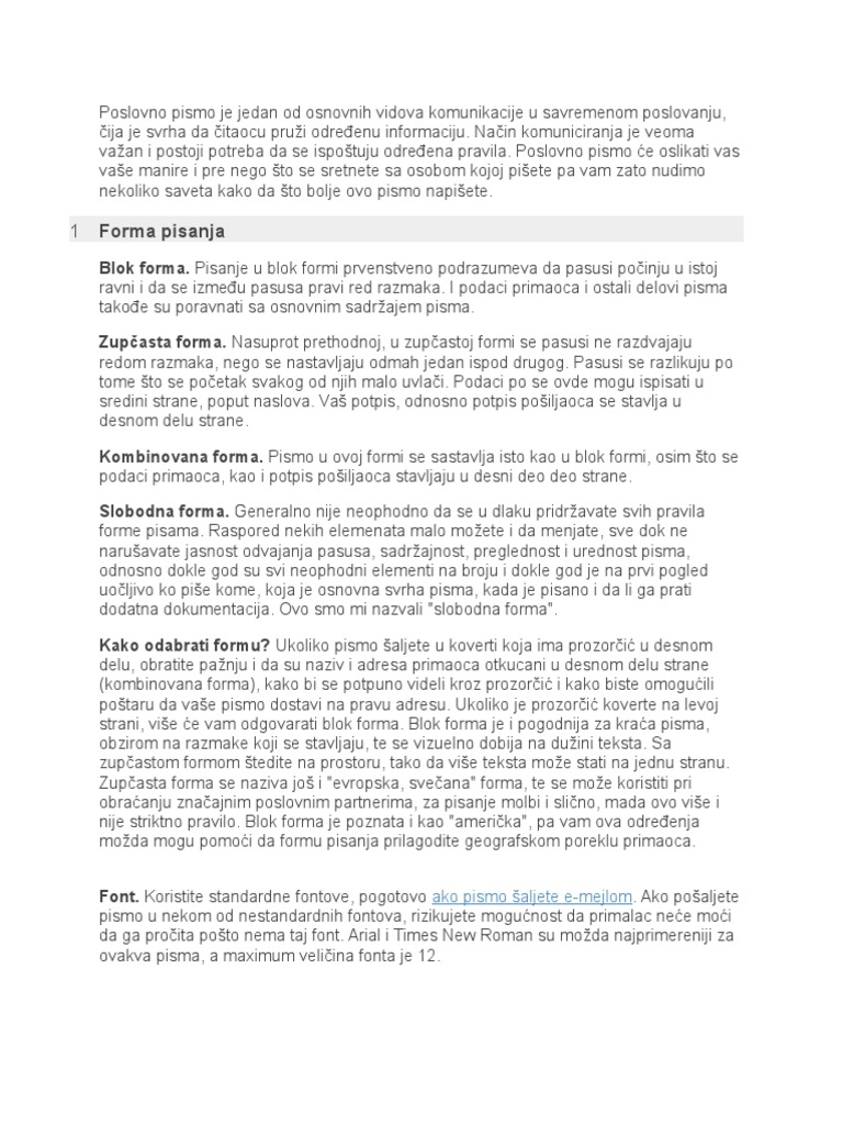 Poslovno Pismo