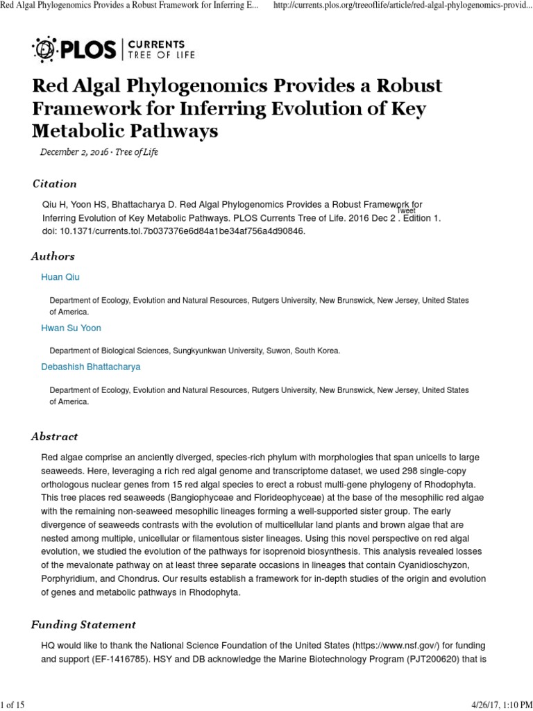 Red Algal Phylogenomics Provides A Robust Framework For Inferring ... Red Algal Phylogenomics Provides A Robust Framework For Inferring ...