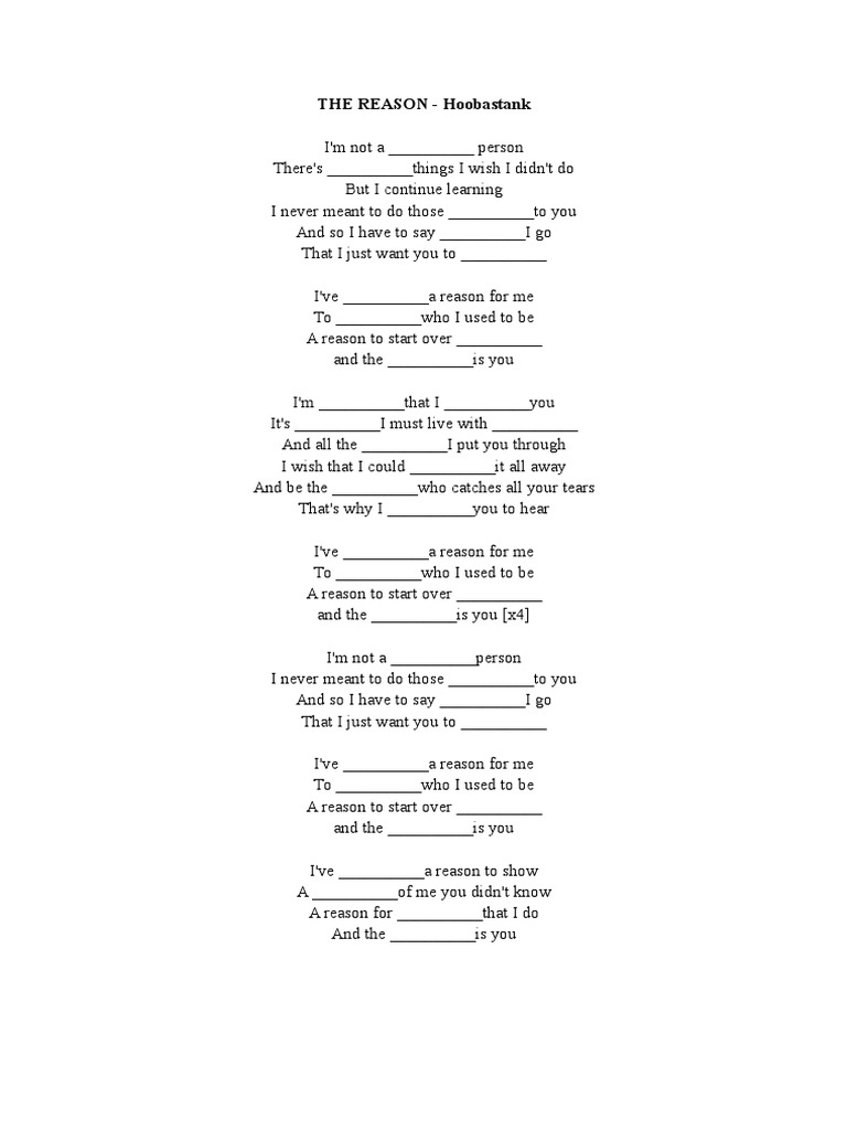 Letra the Reason | Albums | Recorded Music