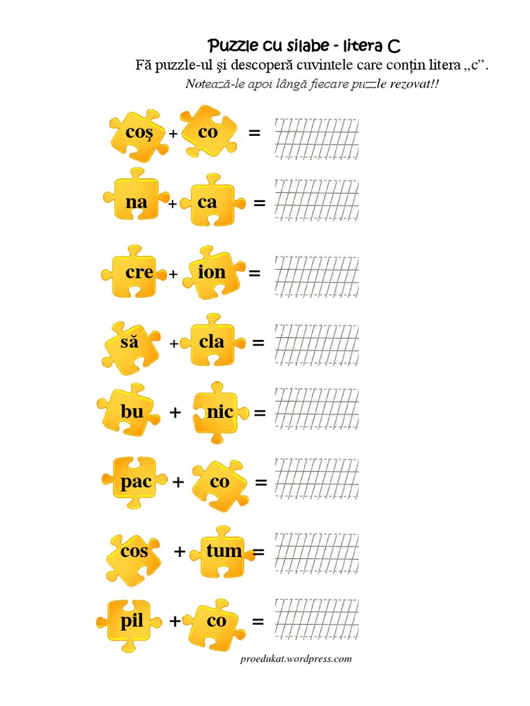 Fise Logopedie Puzzle Cu Litere Si Silabe Litera c