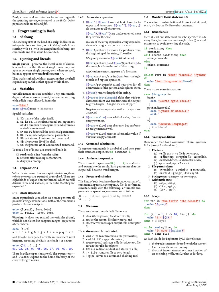 Bash Cheatsheet | PDF | Regular Expression | Command Line Interface Bash Cheatsheet | PDF | Regular Expression | Command Line Interface