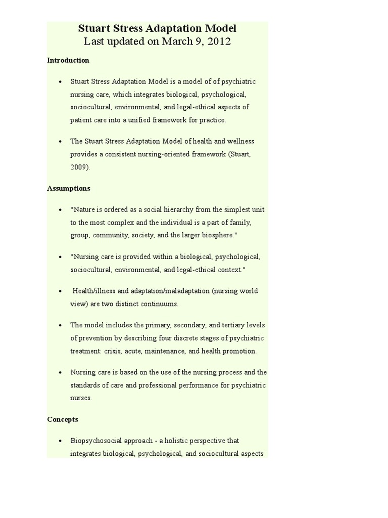 Stuart Stress Adaptation Model | PDF | Stress (Biology) | Psychiatry