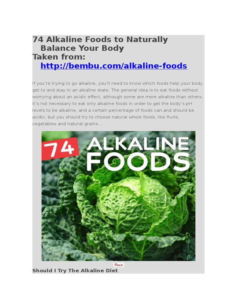 74 Alkaline Foods To Naturally Balance Your Body | PDF | Alkaline Diet ...