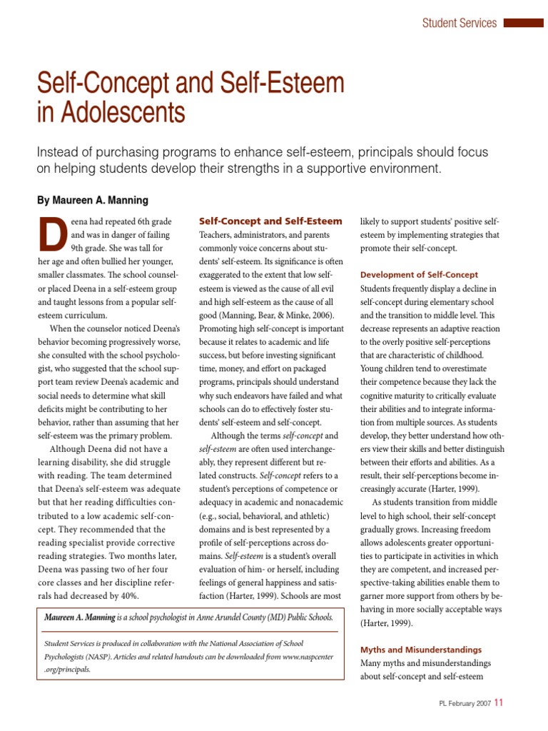 Self-Concept and Self-Esteem in Adolescents NASSP Feb 07 PDF | PDF ...
