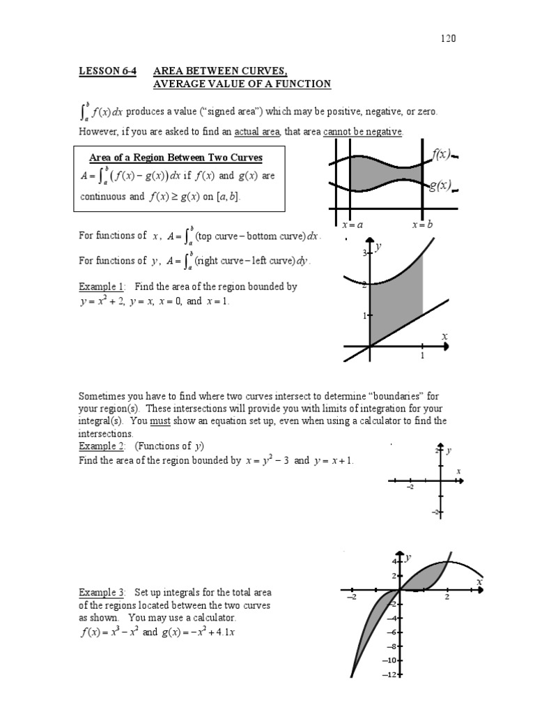 Area Between Curves, Average Value of A Function - Gary Taylor | PDF ...