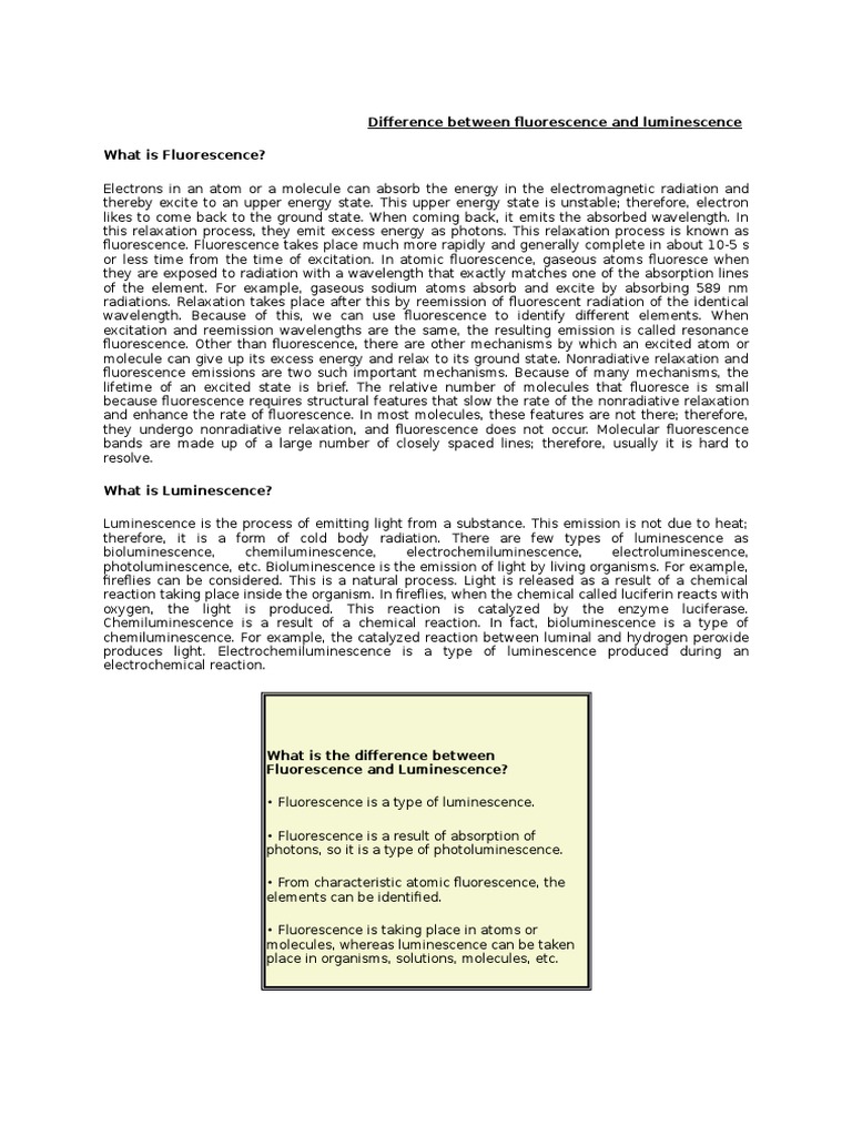 Difference Between Fluorescence And Luminescence Pdf Fluorescence
