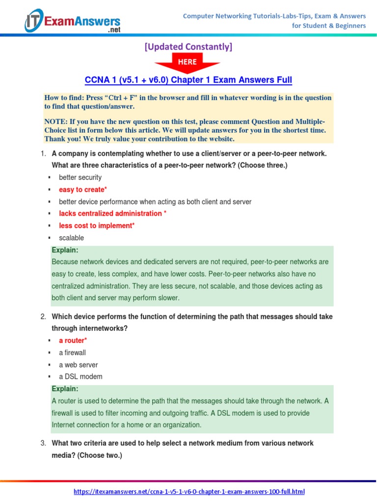 CCNA 1 (v5.1 + v6.0) Chapter 1 Exam Answers 2017 - 100% Full | PDF | Internet Access | Computer ...