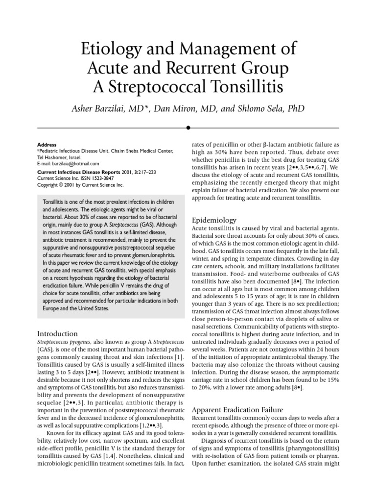 Streptococcal Tonsillitis | PDF | Infection | Antibiotics
