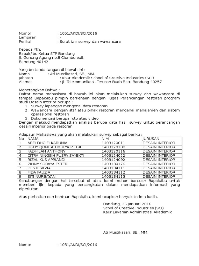 Surat Survei ARFI | PDF | Karier & Perkembangan | Seni