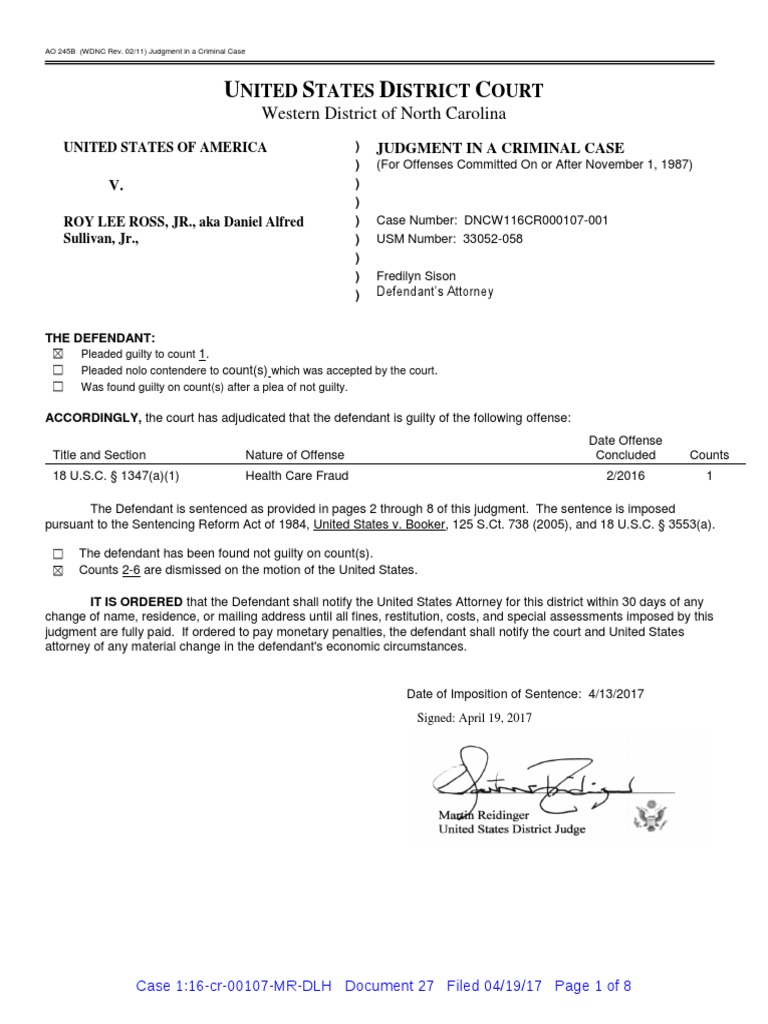 Ross Sentencing | PDF | United States Federal Probation And Supervised ...