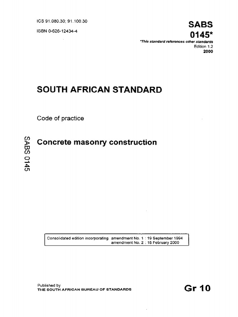 SABS 0145 Concrete Masonary Construction | PDF