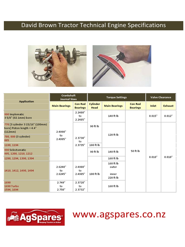 David Brown Tractor Technical Engine Specifications