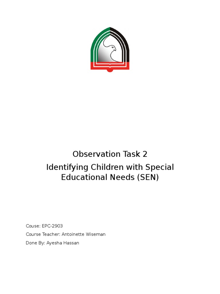 Observation Task 2 Identifying Children With Special Educational Needs ...