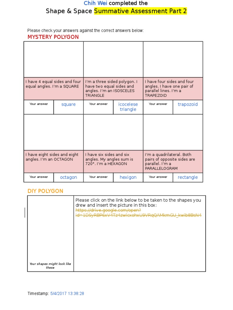 Shape & Space Assessment Answers | PDF | Geometric Shapes | Euclidean ...