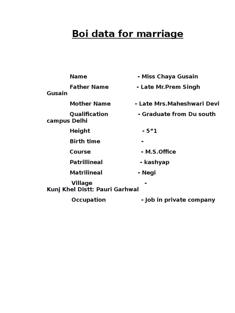 Boi Data For Marriage: Kunj Khel Distt: Pauri Garhwal | PDF